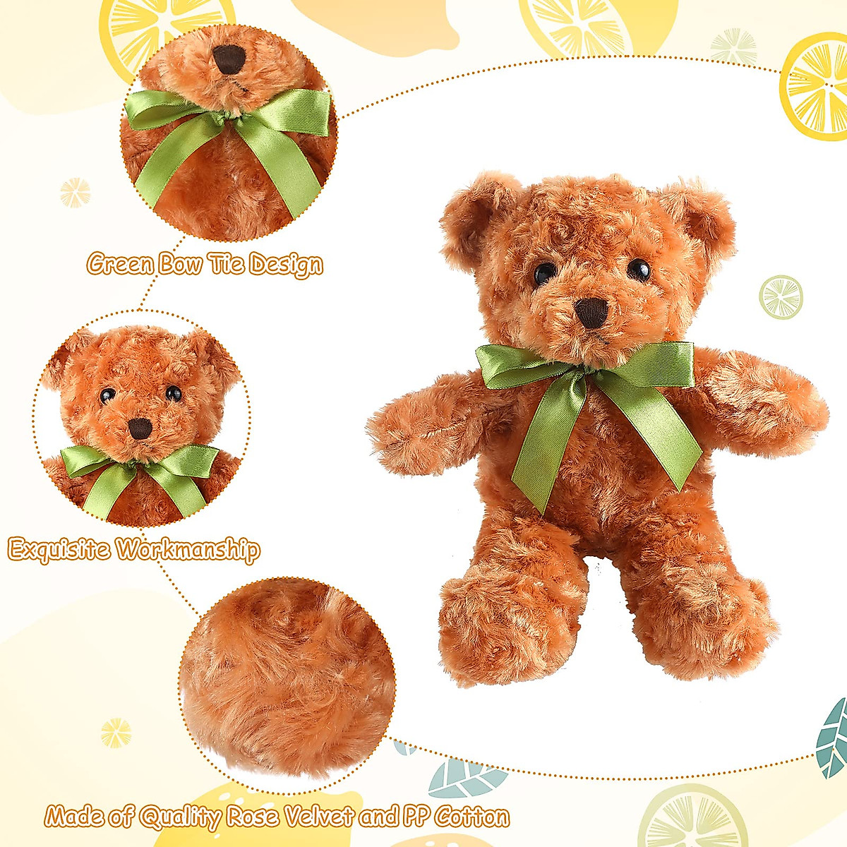 Hungdao 24 Pcs Bear Bulk Plush Stuffed Animals 10 Inch Cute Soft Stuffed Bear with Green Bow for Baby Shower Birthday Party Gift (Light Brown)