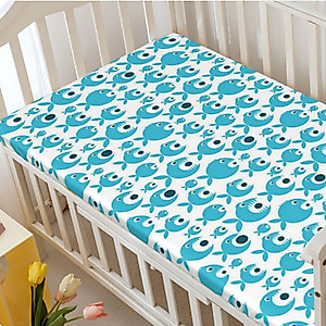 Shark Party Themed Fitted Crib Sheet,Standard Crib Mattress Fitted Sheet Soft and Breathable Bed Sheets-Baby Crib Sheets for Girl or Boy,28“ x52“,Sky Blue Dark Teal