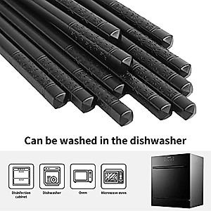 Kirecoo 10 Pairs Fiberglass Chopsticks Reusable, Non-Slip Chopsticks, Japanese Style Chopstick, Black Chop Sticks Pack Reusable Dishwasher Safe, 9 1/2 Inches