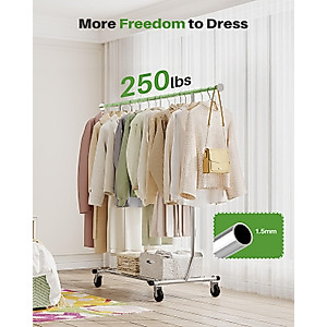 Rolling Commercial Grade Clothing Garment Racks Sing Rail Adjustable