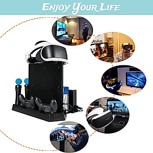 3 in 1 Multi Charging Stand with 2 Cooling Fans for PlayStation PRO/Slim/PS VR, Controller Docking Station Charger, 11 Card Slot, Vertical Stand PSVR Headset Bracket