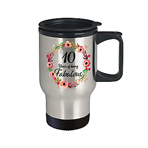 10th Birthday Gift - 10 Years of Being Fabulous Since 2010 Travel Mug Funny Unique for Girls, BFF, Best Friend, Sister in Law, Daughter, Her