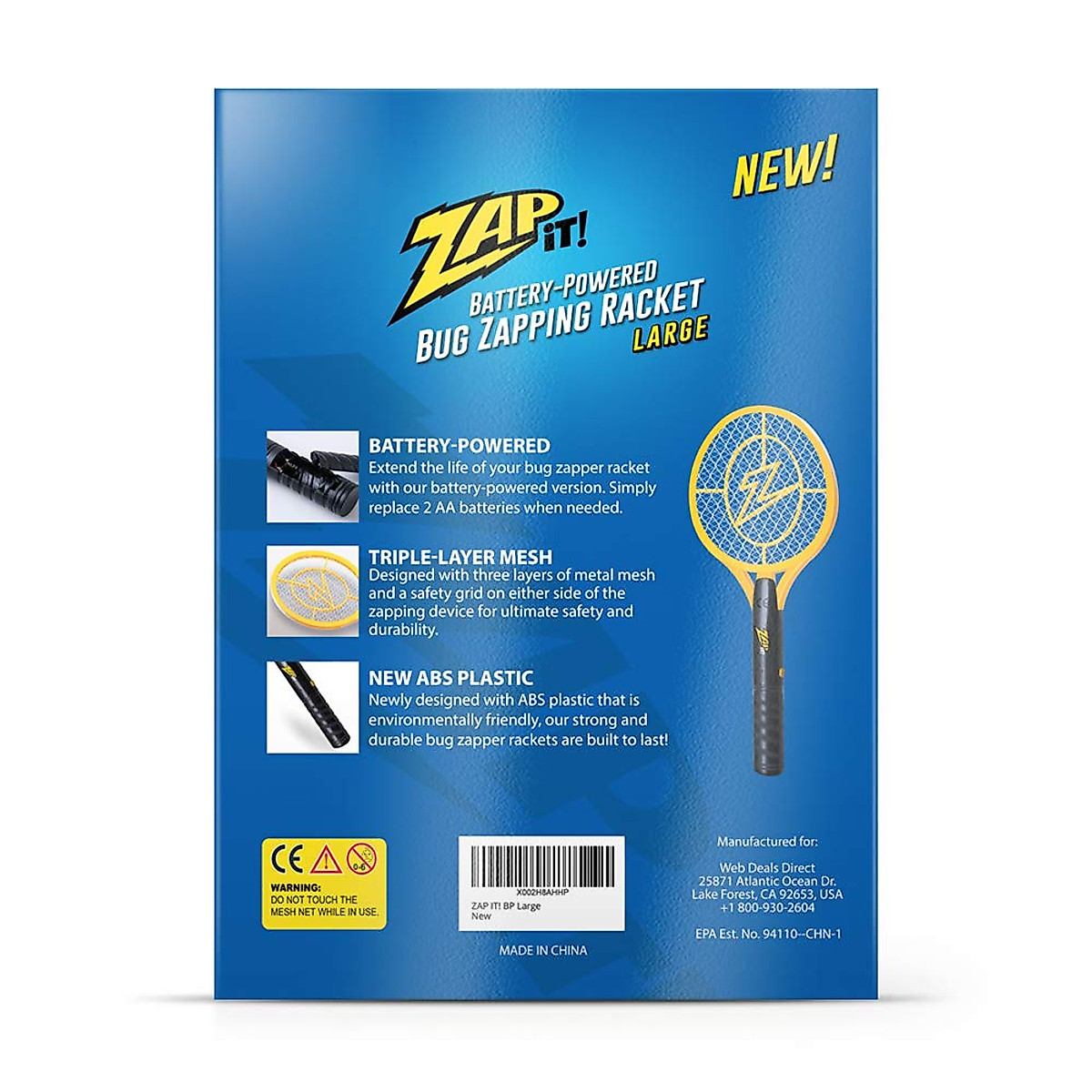 ZAP IT! Bug Zapper Battery Powered (2xAA Included) Bug Zapper Racket, 3,500 Volt