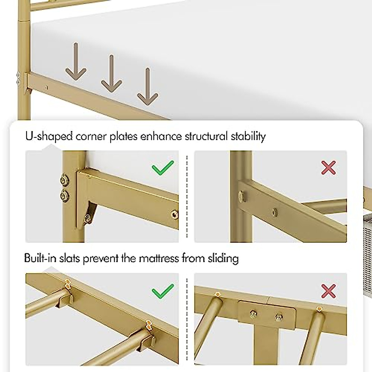 Yaheetech Queen Size Bed Frame Metal Platform Bed with Petal Accented Headboard, Mattress Foundation with Spacious Underbed Storage,No Box Spring Needed, Easy Assembly Queen Bed Frame, Antique Gold
