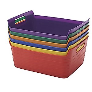 ECR4Kids Assorted Large Bendi-Bins with Handles, Stackable Plastic Storage Bins for Toys and More, Assorted Colors (6-Pack)
