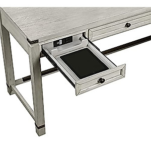 OSP Home Furnishings Baton Rouge Rustic L-Shape Office Desk with Power Port Drawer, Champagne Oak Finish