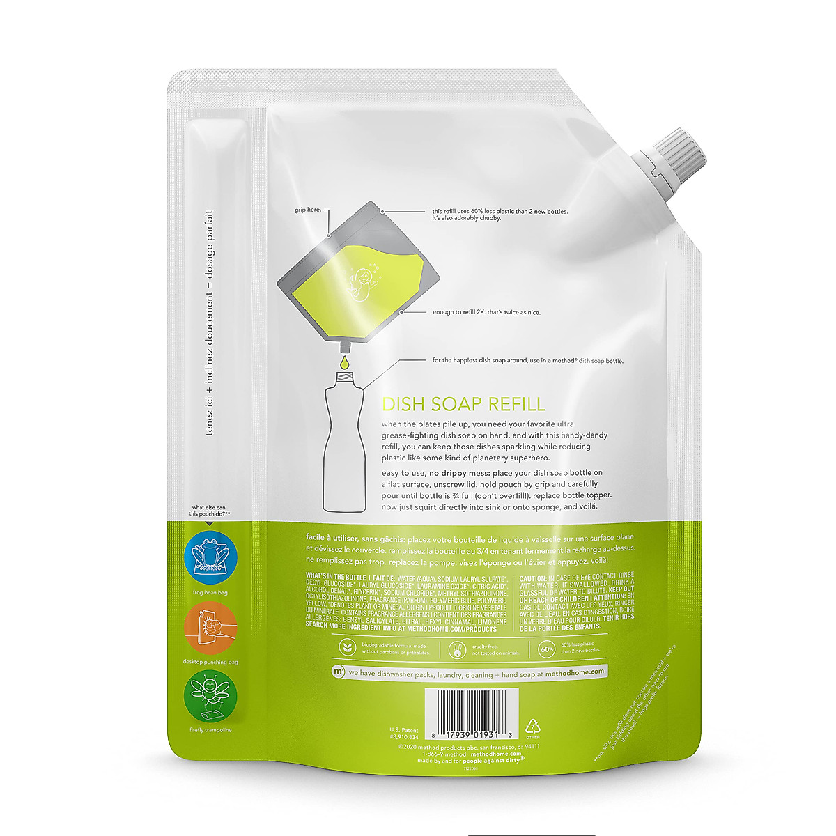 Method Gel Dish Soap Refill, Lime + Sea Salt, Biodegradable Formula, Tough on Grease, 36 Fl Oz (Pack of 6)