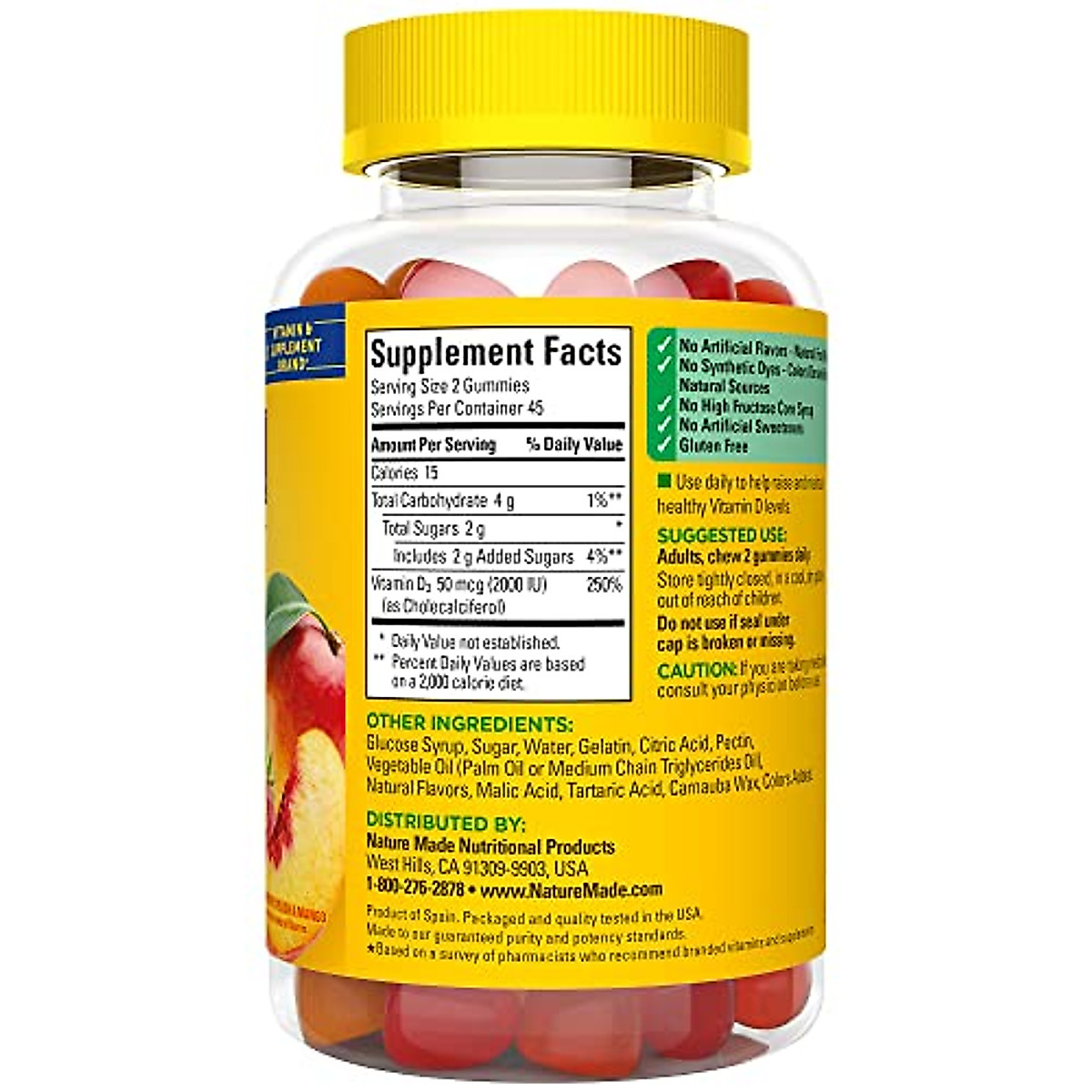 Nature Made Vitamin D3 2000 IU (50 mcg) per serving, Dietary Supplement for Bone, Teeth, Muscle and Immune Health Support, 90 Gummies, 45 Day Supply