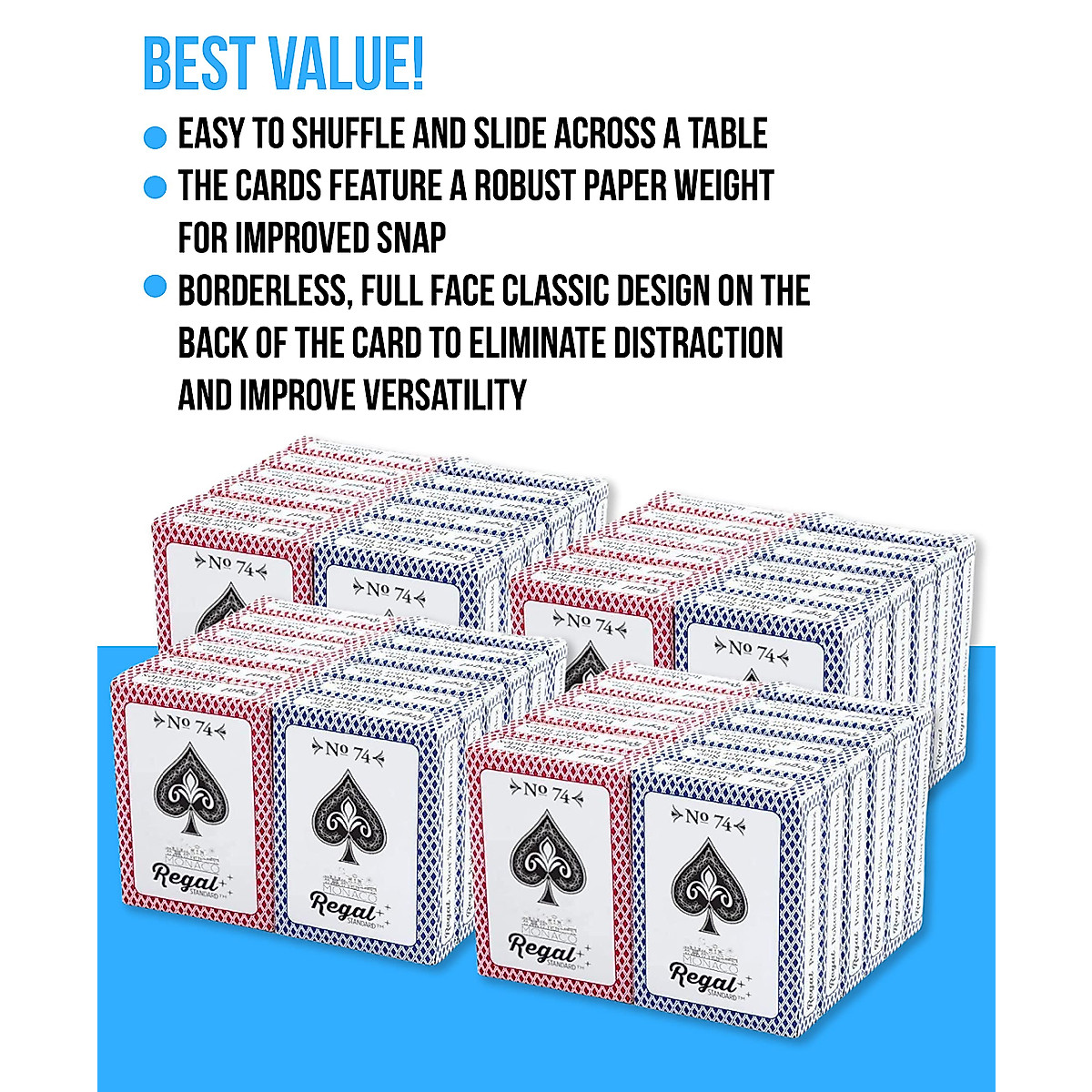 Regal Games - Bulk Playing Cards Set for Adults & Professionals - 144 Standard Decks, Large Print Deck of Cards - Blackjack, Euchre, Canasta, Poker Cards - Fun & Travel Playing Cards (144 Pack)