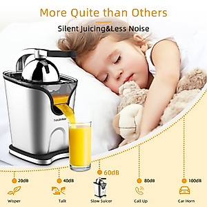 Healnitor 150W Electric Citrus Juicer Squeezer with 2 Cones, Stainless Steel Quiet Orange Juice Extractor Machines for Lime Grapefruit Lemon, Detachable Design