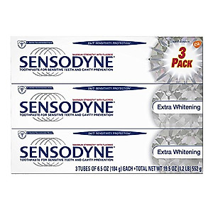 Sensodyne Toothpaste for Sensitive Teeth and Cavity Prevention, Maximum Strength Extra Whitening 6.5 oz (3 pack) - 08421