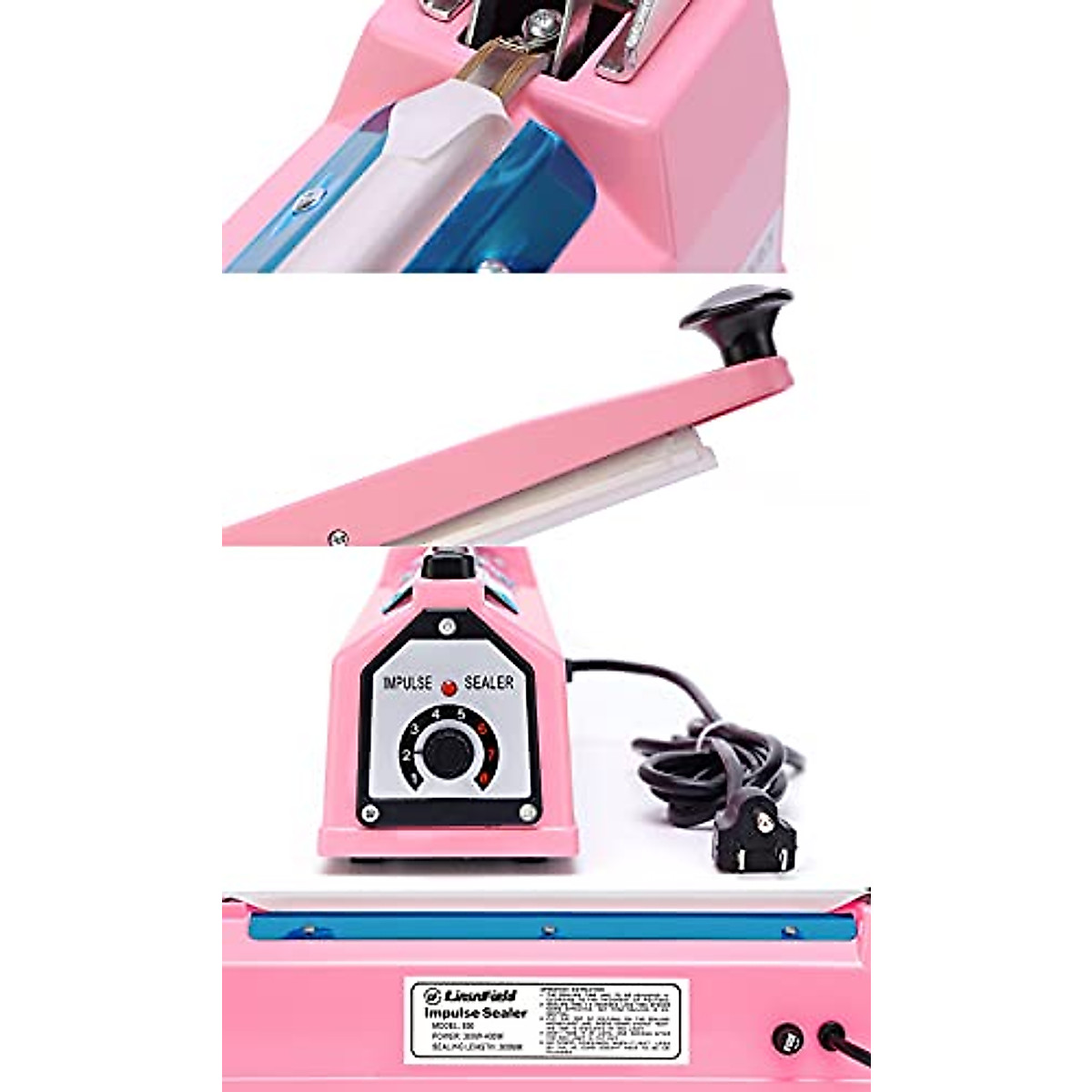 LinsnField Sealer Pro - 8 inch Impulse Heat Sealer - 2mm Sealing Width - Manual Heat Sealer Machine for All Bags - Most Heavy Duty for Strong, Secure Sealing for Long Term Food Storage - Extra 2 Replacements, 2 Fuses Included(Pink)