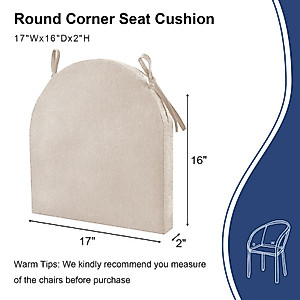 Topotdor Outdoor Chair Cushions Set of 2, Waterproof Patio Chair Cushions for Outdoor Furniture, Round Corner Seat Chair Pads with Ties for Patio Garden Dining Office, 17"x16"x2", Beige