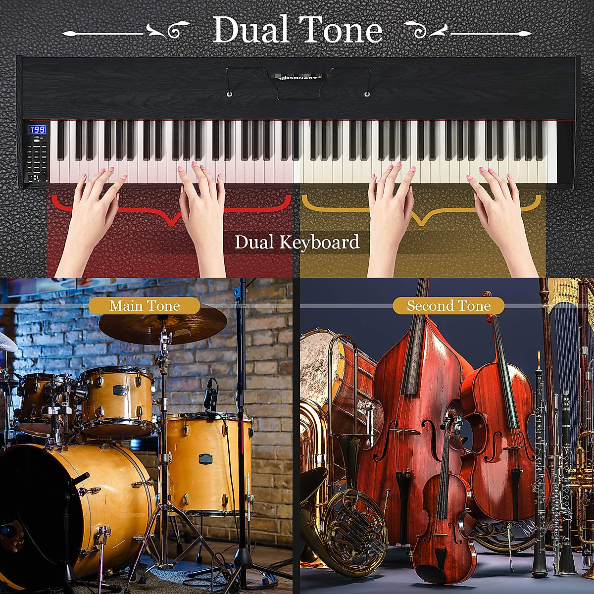 Costzon 88-Key Weighted Piano Keyboard Full Size, Portable Midi Keyboard Hammer Action Duet Mode with Sustain Pedal, Built-in Speaker, Headphone and Power Supply for Beginner/Adults (Black)