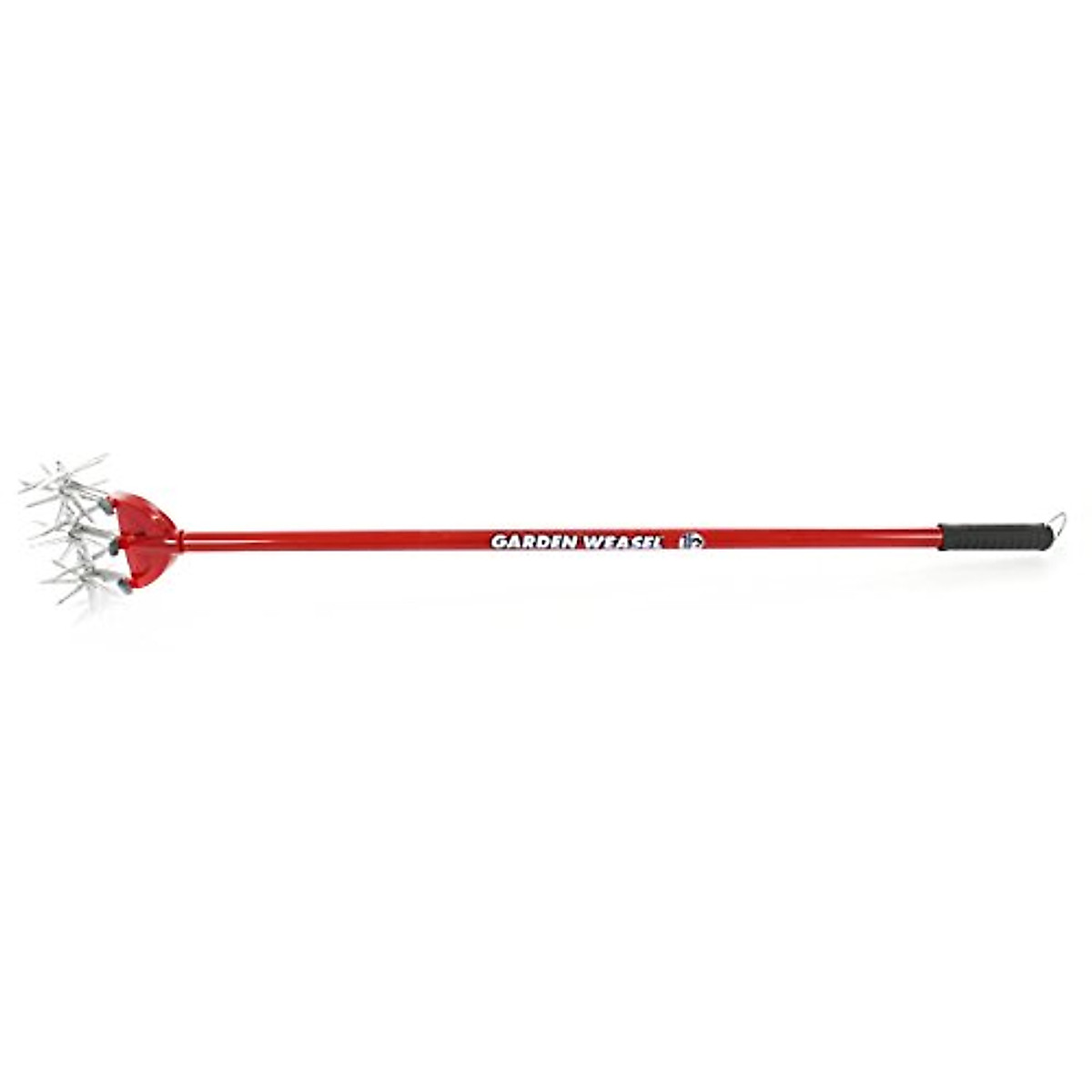 Garden Weasel Cultivator – Break Up Soil, Detachable Tines, Long Handle, 54.5” Long, red and silver
