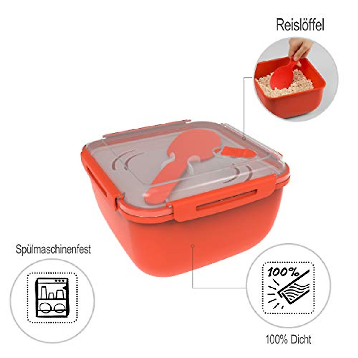 Rotho Memory Microwave Rice Cooker, 2.5l, 19.5 x 19.5 x 12.1 cm, Red