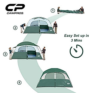 CAMPROS CP Tent-6-Person-Camping-Tents, Waterproof Windproof Family Tent with Top Rainfly, 4 Large Mesh Windows, Double Layer, Easy Set Up, Portable with Carry Bag - Dark Green