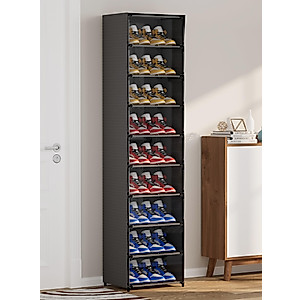 fiducial home 9 Tiers Tall Narrow Shoe Storage Cabinet for Entryway 18 Pairs High Top Shoe Cubby Container Bin with Clear Lid,Fit Size 12
