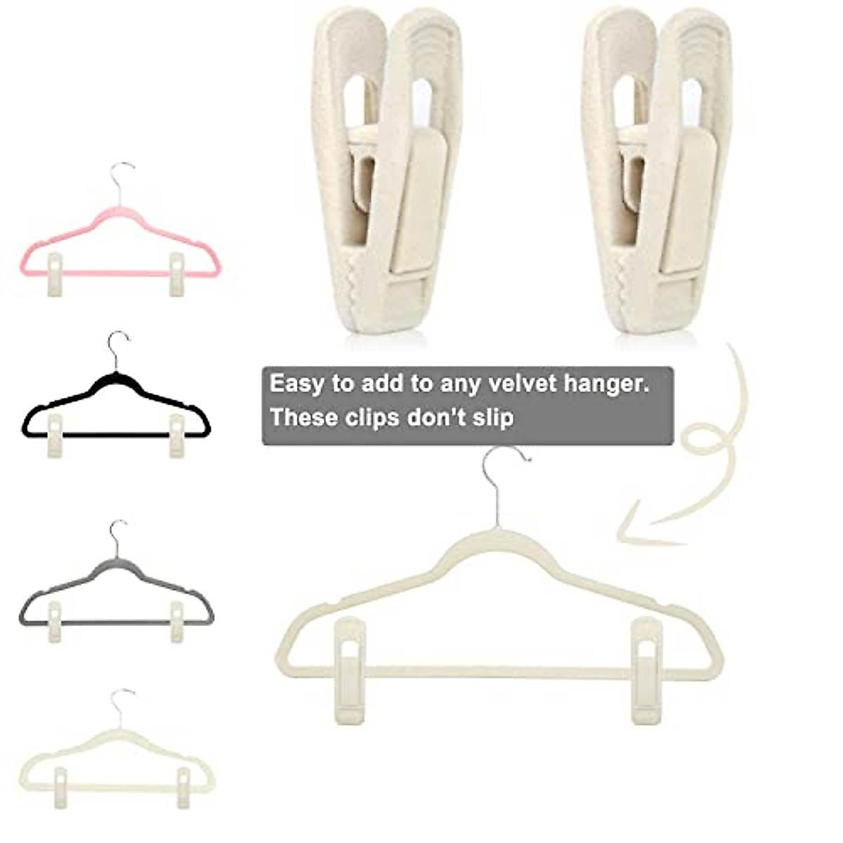 TOFIIGREM Velvet Hanger Clips for Velvet Hangers - 20 PCS Beige Non-Slip Velvet Clip for Pants Suit Skirt Hanger, Strong Velvet Clips Fit for Ivory Velvet Hangers