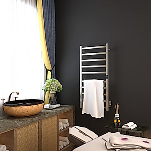 Topdattion Electric Towel Warmer | Super Thin | with Timer & Temperature Multi-Level Adjustments | Hardwired & Plug-in | Fast Heating | 10 Bar Brushed Finish