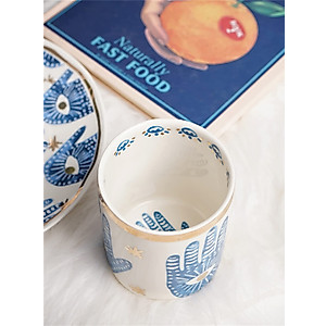 Beccalame Big Eye Aromatherapy Candle Jar With Lid Ceramic Makecup Cotton Swab Holder Home Deocrative Bottler, Home Fireplace Kitchen Dining Decor For Living Room Knick Knacks Candle Holder