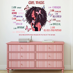 Black Girl Inspirational Quote Wall Decal Butterfly Sticker Motivational Saying American Wall Decor Sticker for Wall Decoration Afro Woman Bedroom Playroom Decorations (Classic Style)