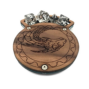 C4Labs-Walnut Dice Coaster for Tabletop Gaming-Dragon-Color Options (Edgelight Blue)