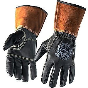 Defiant Metal TIG Welding Gloves - Premium Black Goatskin Leather (Medium)