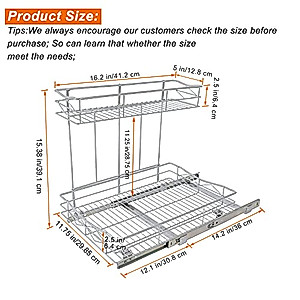 TQVAI Pull Out Cabinet Organizer, 2 Tier Under Sink Storage Shelf with Sliding Drawer, Wire Kitchen Slide Out Basket - 11.75W x 17D x 15.38H, Request at Least 12.5" Cabinet Opening