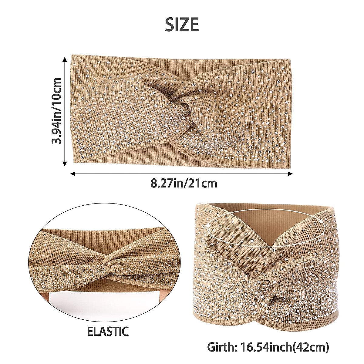 Sparkly Crystal Bling Fancy Headbands with Stretchy Elastic Head Wraps and Turban Scarf for Black Women - 3 Pcs