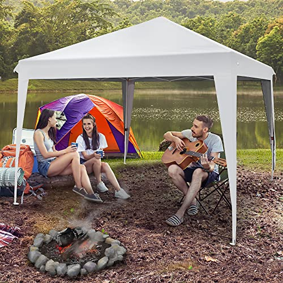 ASTEROUTDOOR 10'x10' Pop Up Canopy with Sidewalls, Adjustable Leg Heights, Windows, Wheeled Carry Bag, Stakes and Ropes, White