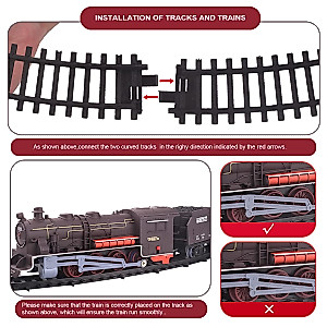 LEYI Classic Train Set Toys 1:87 Round Tracks Railway for Under Christmas Tree Battery Operated Train with Sound and Light Christmas Birthday Gifts for Boys and Girls 3 Cars 2 Trees 12 Tracks