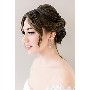 SWEETV Teardrop Wedding Bridal Earrings for Brides, Bridesmaids, Silver Crystal Cubic Zirconia Dangle Drop Earrings for Women Prom Gifts