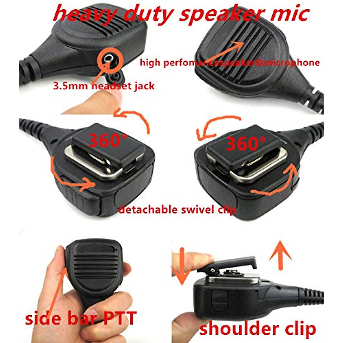 Lapel Shoulder Mic Heavy Speake Mic Compatible with Motorola Radio XTS1500 XTS2500 XTS3000 XTS3500 XTS5000 XTS5000r JT1000 HT1000 MTS2000 MTX9000 MTX960 GP9000 GP900 GP1200 Two Way Radio