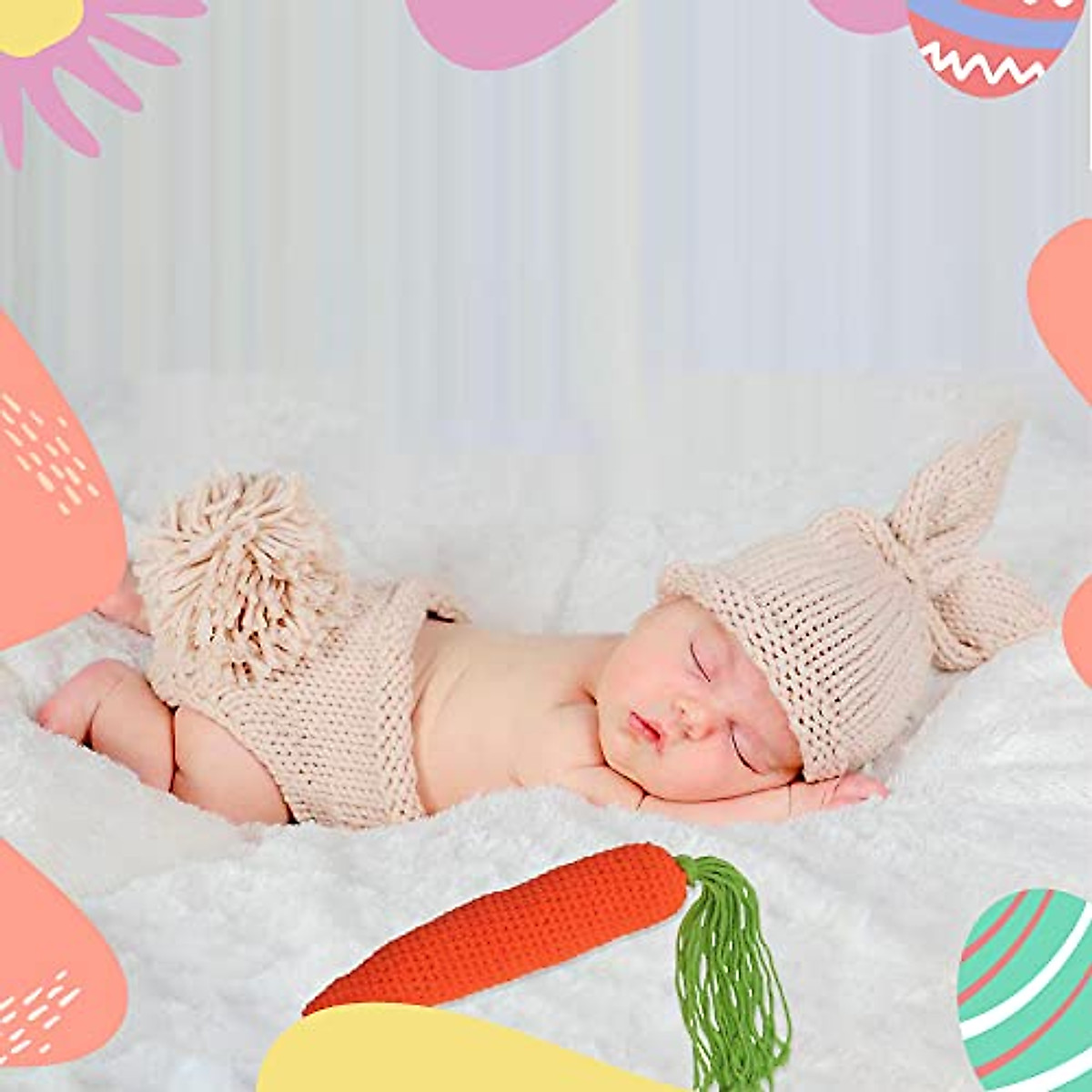 Newborn Photography Props Rabbit Outfit Baby Photoshoot Props Outfits Bunny Crochet Costume Baby Photo Prop Rabbit Hat Diaper Carrot Set 0-6 Months Baby Bunny Photo Prop for Easter Gift(Rabbit Outfit)