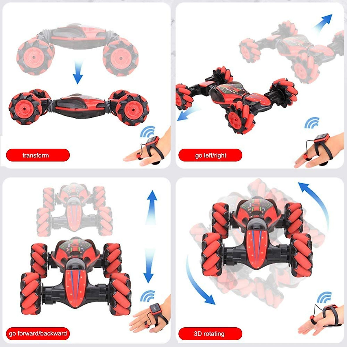 GoolRC RC Stunt Car, 4WD 2.4GHz Remote Control Car, Deformable All-Terrain Off Road Car, 360 Degree Flips Double Sided Rotating Race Car with Gesture Sensor Watch Lights Music for Kids (Blue)