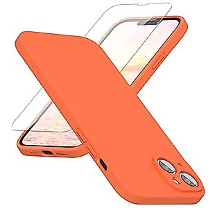 ABITKU Silicone Phone Case for iPhone 14 - Includes Screen Protectors, Soft Anti-Scratch Microfiber Lining - 6.1 inch, Marigold Orange