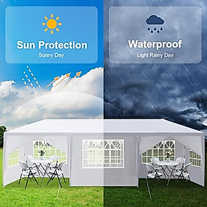 Outvita Outdoor Party Tent, Patio Wedding Gazebo Waterproof White Canopy with Sidewalls For Cater Events Pavilion Beach BBQ (10'x30')