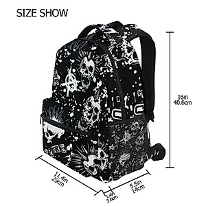 Oarencol White Punk Skull Mohawk Hair Black Vintage Backpacks Bookbags Daypack Travel School College Bag for Womens Girls Mens Boys Teens