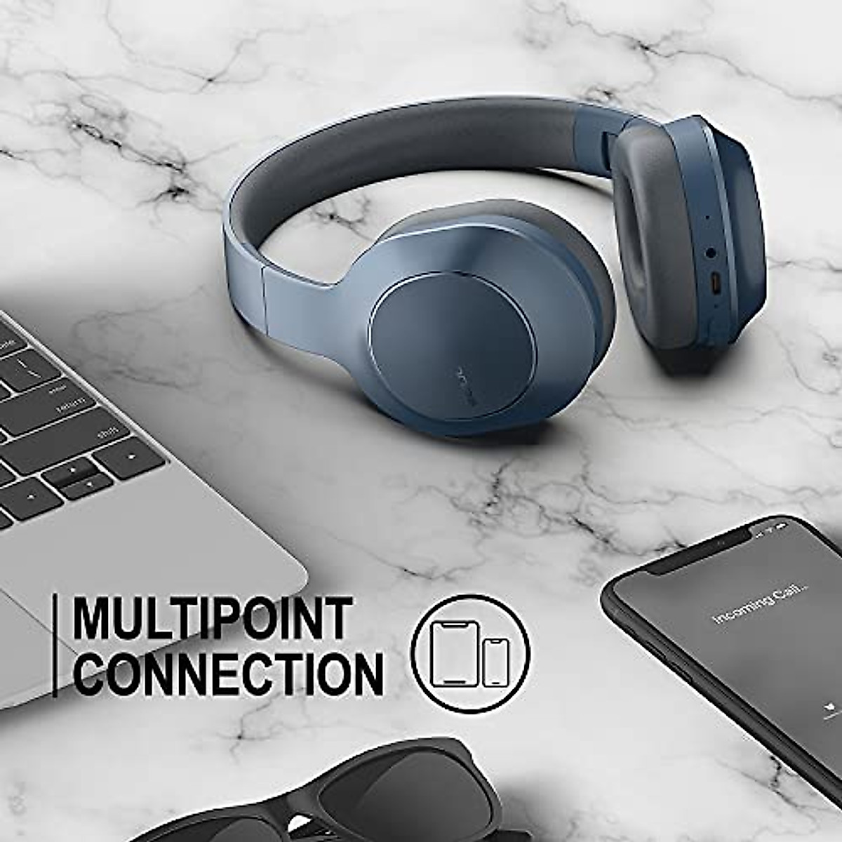 New Soul Emotion Max - Active Noise Cancelling Wireless Over-Ear Headphones with Multipoint Connection, Blue