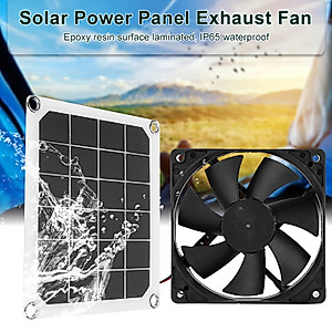 Ejoyous Solar Powered Fan, 6V 10W Solar Panel Ventilation Fan Waterproof Solar Exhaust Fan USB Solar Panel Greenhouse Fan for RV Greenhouse Pet House Chicken House
