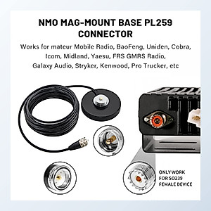 Anina 3.5 Inch NMO Dual Band VHF UHF Antenna with Magnetic Antenna Base PL-259 RG58 Coaxial Cable NMO Mount Cap for CB Ham Radio Marine Two Way Radio