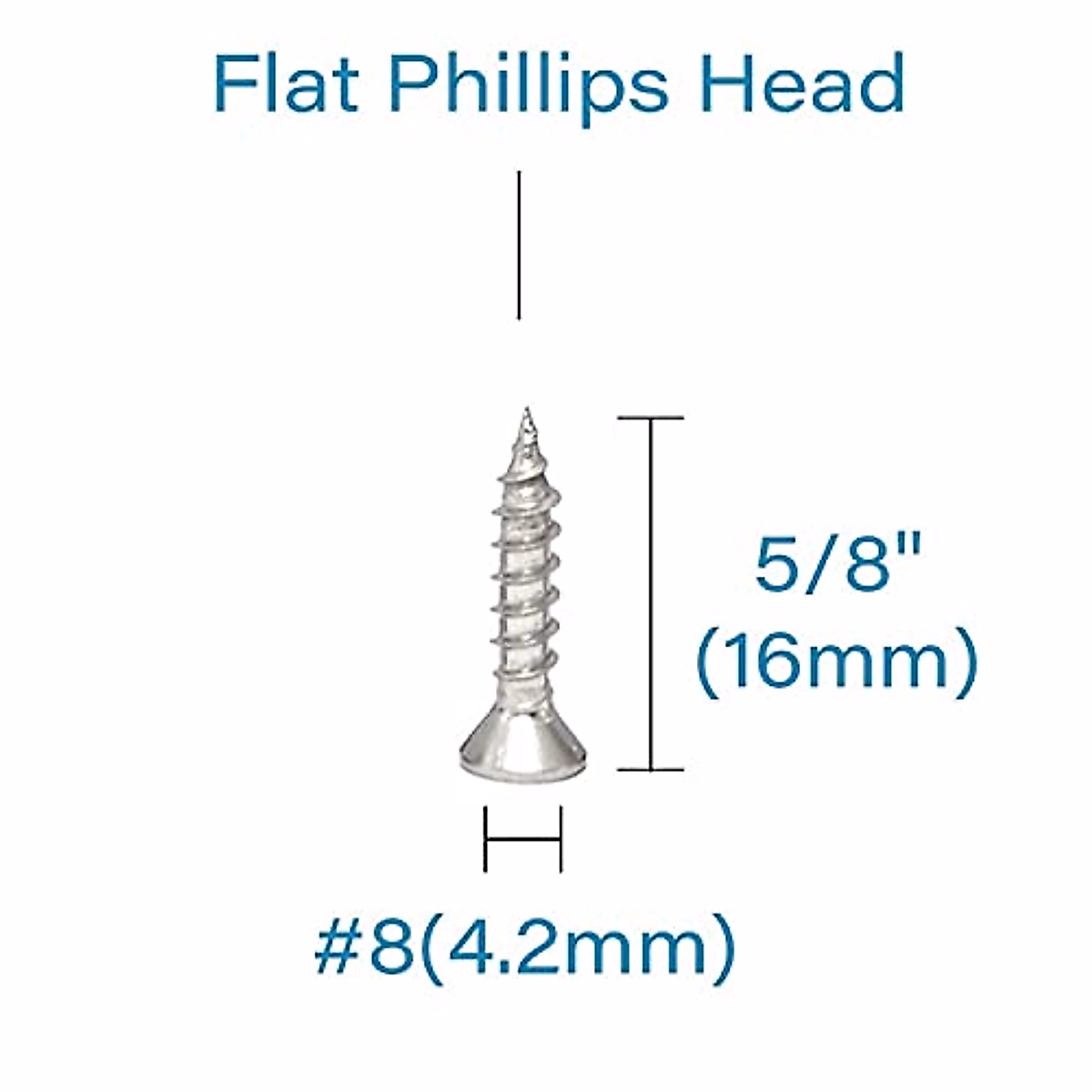#8 x 5/8" Wood Screws 304 Stainless Steel Phillips Flat Head Screws Self Tapping Screws 100 Qty.