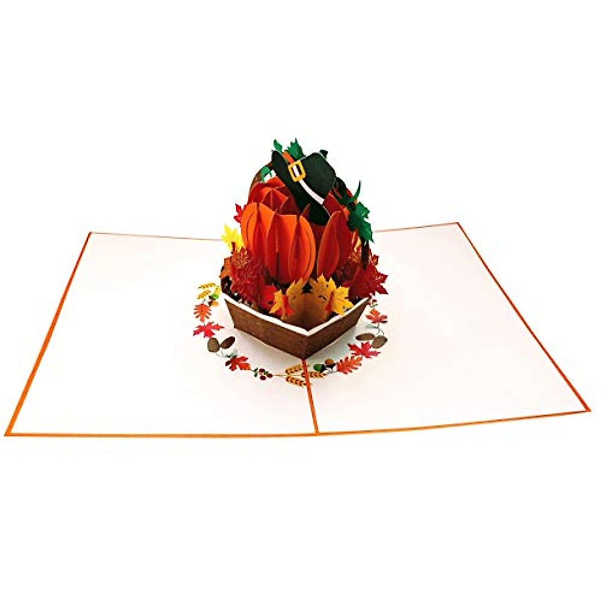 iGifts And Cards Happy Thanksgiving Pumpkin Pop Up Greeting Card - Awesome Thank You Gift, Family Celebration, Feast In A Basket Centerpiece, Blessings, Beautiful, Cool Pilgrim Hat Decoration, 6" X 8"