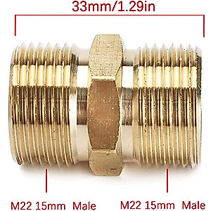 M22 Pressure Washer Hose Coupler，M22 Metric Male Thread Fitting 15mm Male X 15mm Male Pressure Washer Hose Extension Adapter, Solid Brass, 4500 PSIconnectorsM22 (1pack)