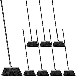 Roshtia 8 Pcs Heavy Duty Broom Set 58 Inch Outdoor Indoor Broom Commercial Stiff Broom with Long Handle Angle Broom Garage Broom Concrete Broom Outside Broom Outdoor Brooms for Sweeping Patio (Gray)