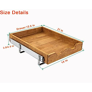 DINDON 1 Tier Pull Out Cabinet Organizer (14" W x 21" D) Single Tier Heavy Duty Sliding Wood Drawer Under Cabinet Shelf Organization Storage