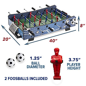 Sport Squad FX40 40 inch Table Top Foosball Table for Adults and Kids - Compact Mini Tabletop Soccer Game - Portable Recreational Hand Soccer for Game Room & Family Game Night - Incl. 2 Foosball Balls