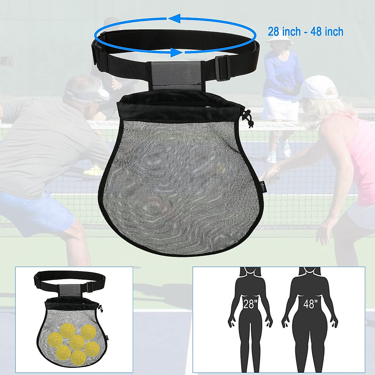 Cosmos Pickle Ball Waist Bag Holder Pickleball Waist Pouch Bag Ball Pouch for Holding Pickle Ball Game Universal Training Equipment Bag