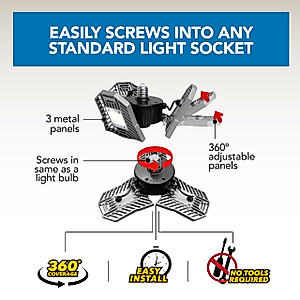 Triburst by Bell+Howell, ASON TV 4000 Lumens / 6500 Kelvin Indoor Lights, Ultra Bright Lighting with 144 LED Bulbs and Multi-Directional Triple Panel Bedroom, Garage, Ceiling Light